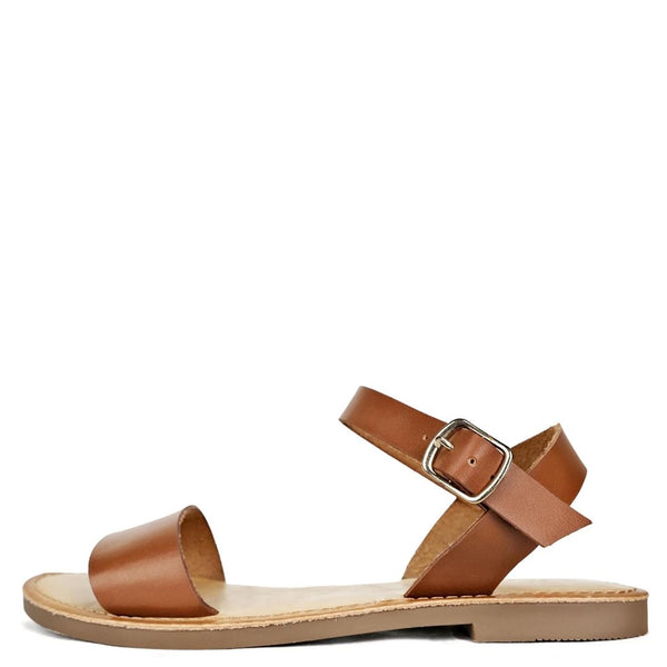 Kay Ankle Strap Flat Sandals, Tan - Shanty Boutique